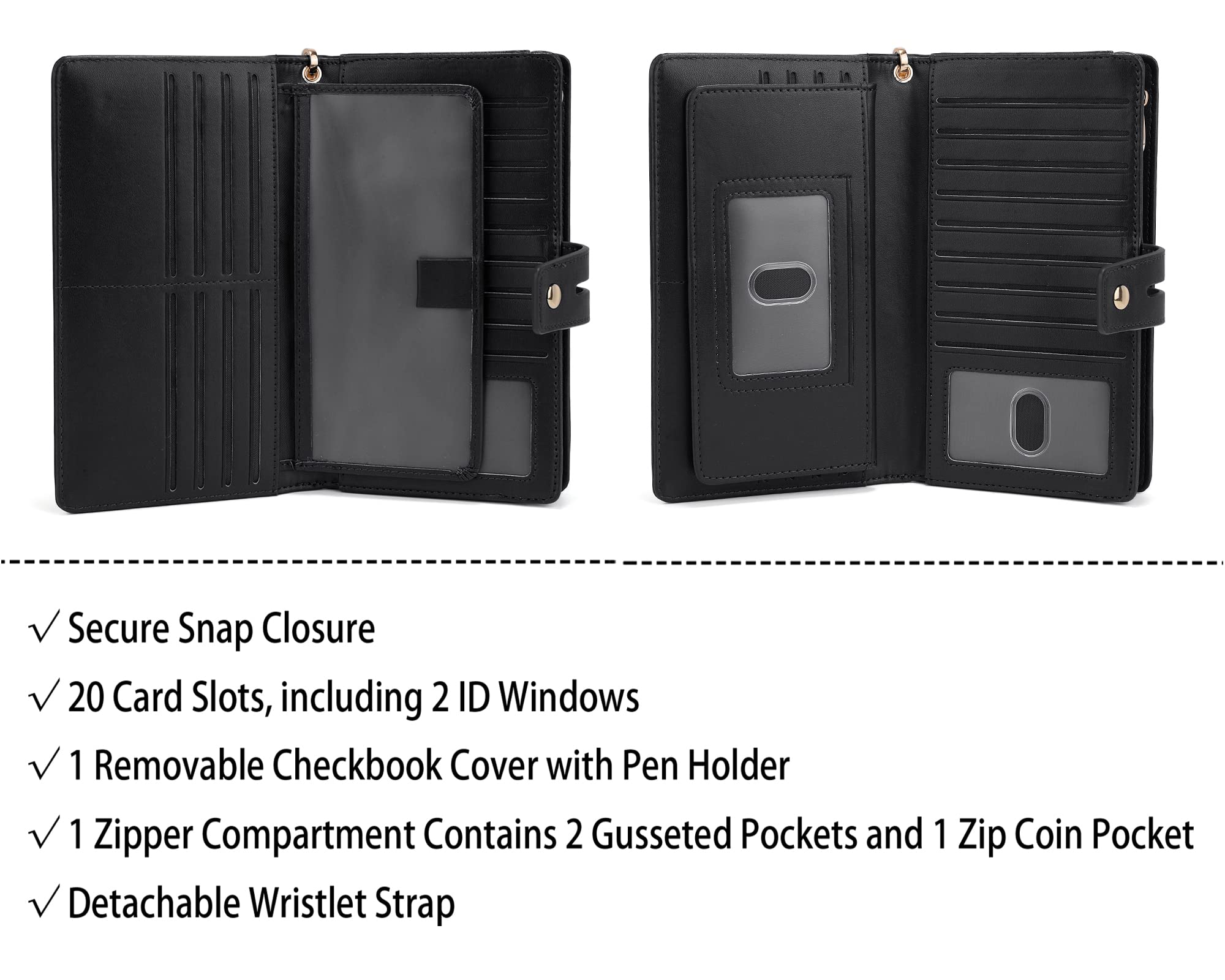 UTO RFID Wristlet Wallet for Women Detachable Checkbook Holder Card Bill Phone Organizer Large Clutch Purse