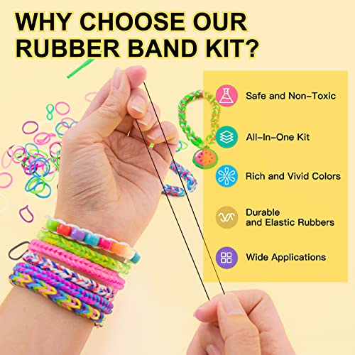 HTVRONT Rubber Band Bracelet Kit - 2100 Loom Bracelet Making Kit for Girls, 23 Colors Rubber Band Kit, Durable Rubber Bands for Bracelets, Loom Bands kit with Accessories Friendship Bracelets Kit