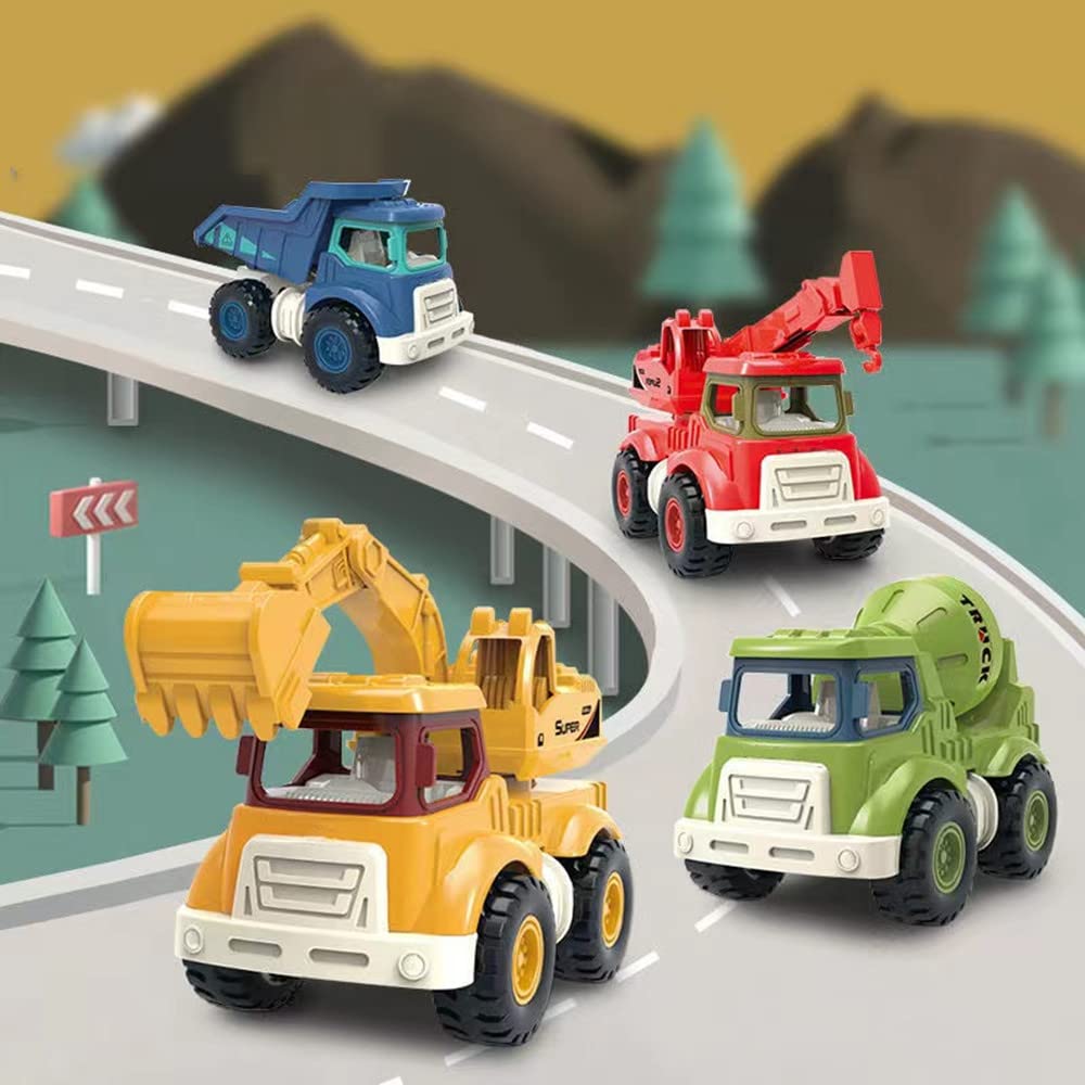 Construction Vehicle Toys Plastic Construction Excavator Tractor Dump Truck Play Cars Toy Trucks for Boys(4 Packs)