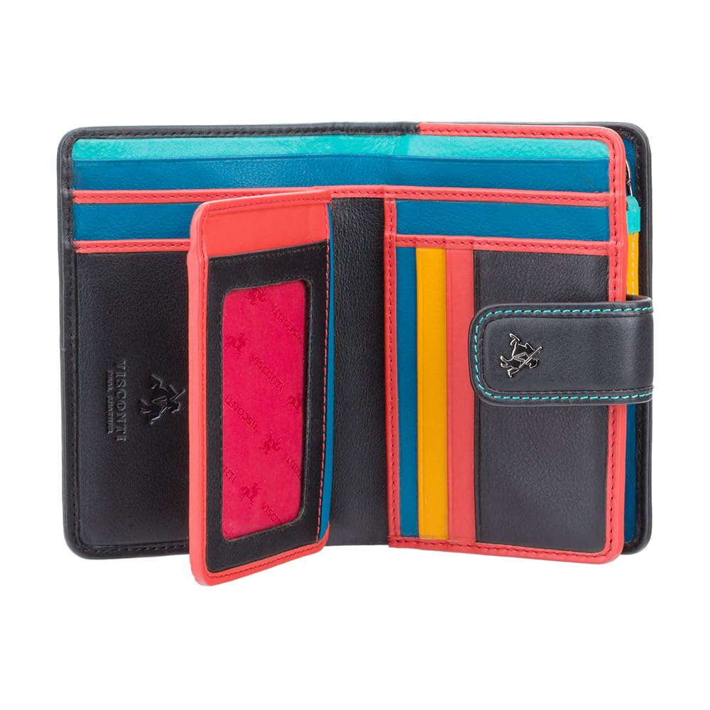 Visconti CHL71 Women's Secure RFID Blocking Leather Bifold Clutch Wallet Purse - Black Multi