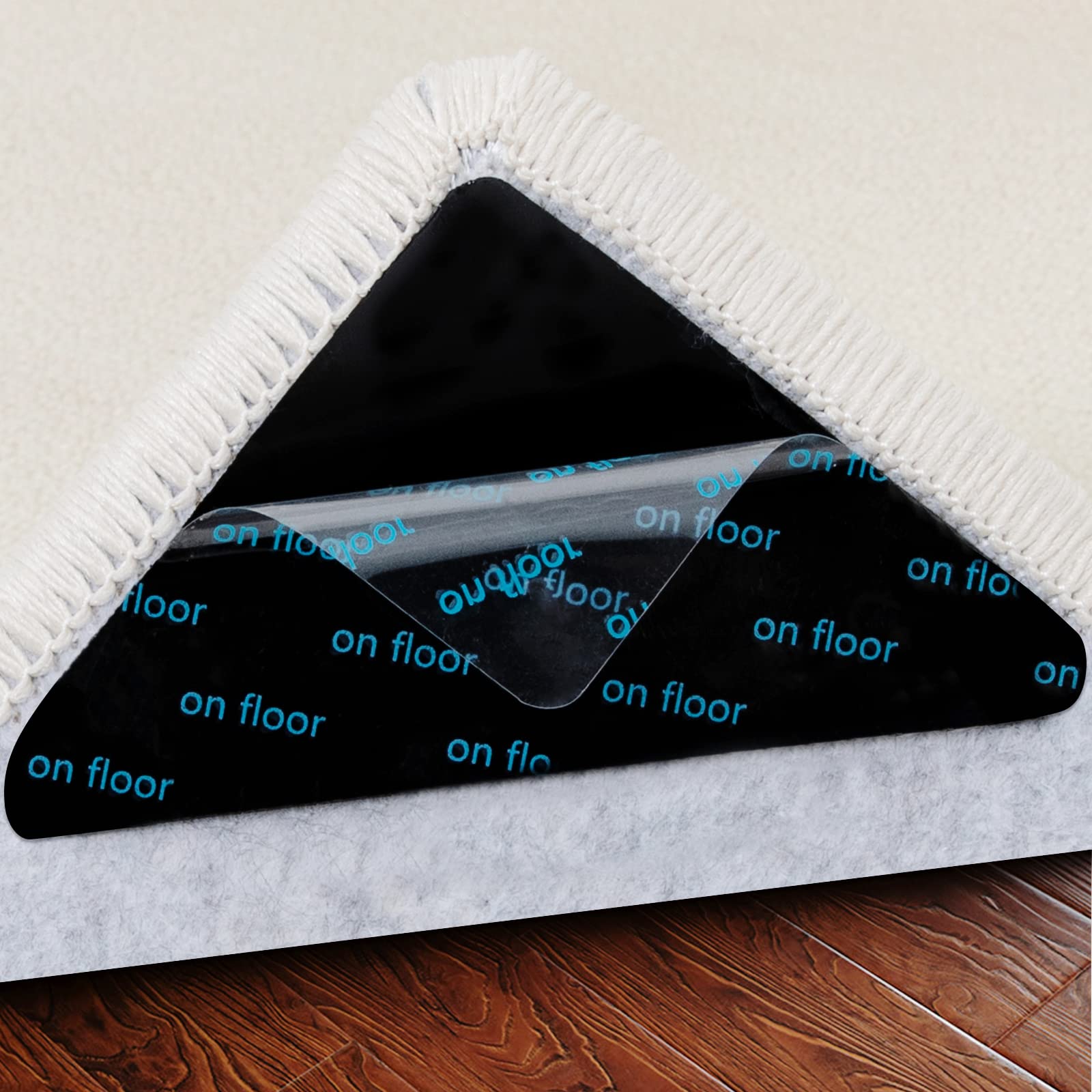 Carpet Tape, 12 Pcs Non Slip Rug Tape for Hardwood Floors and Tiles, Reusable and Washable Rug Pad Gripper for Area Rugs, Dual Sided Adhesive Rug Sticker Keep Corners Flat
