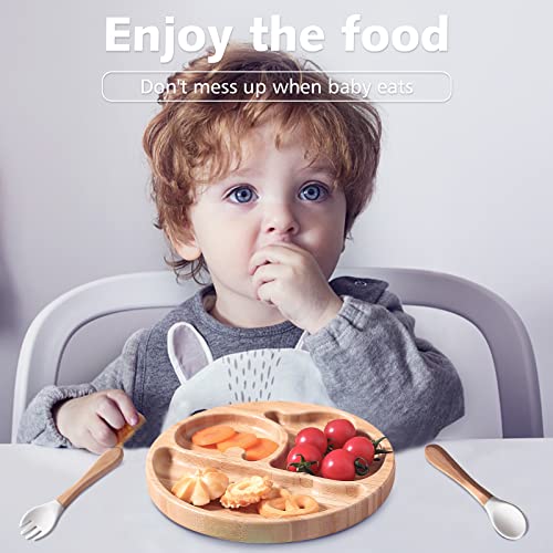 Mamimami Home Baby Bamboo Suction Plates Set with Spoons & Fork, Baby Food Dishes Feeding Set for Led Weaning Plate, Baby Utensils Set, BPA Free