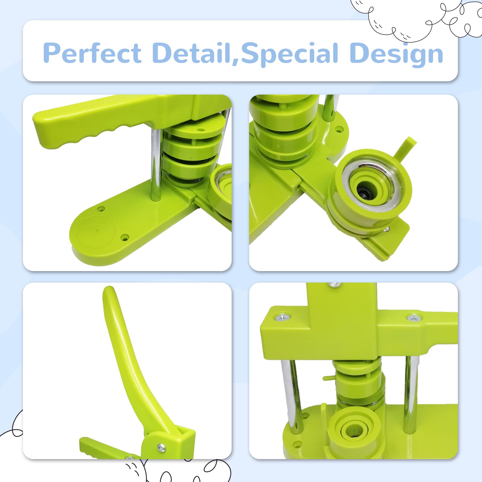 Button Maker Machine Multiple Sizes 1+1.25+2.25 inch DIY Button Badge Maker Machine Pin Button Press Maker with 300pcs Button Parts&Circle Cutter&Magic Book (Green)