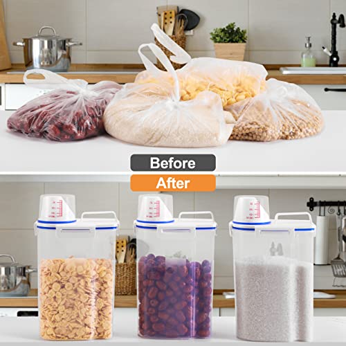 HNNJCK 3 Liter Rice Storage Container Rice Dispenser, 5lbs Cereal/Flour/Sugar/Dry Food/Oatmeal Containers with Lids for Pantry & Kitchen, Plastic Air Tight Pet/Dog/Cat Food Storage Container