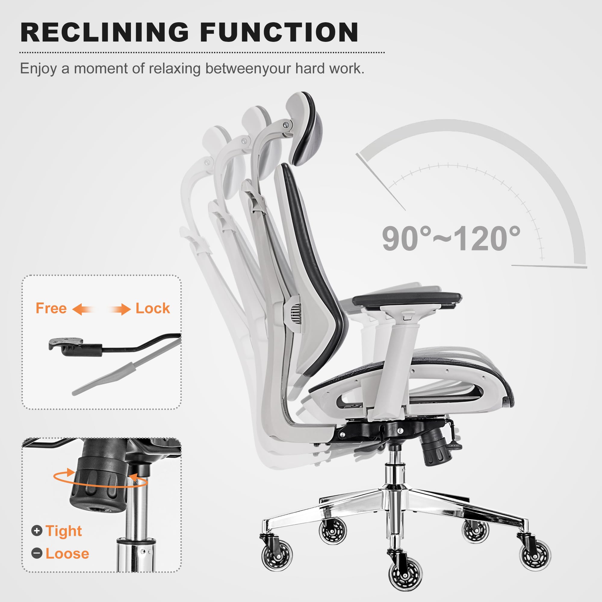 BV Ergonomic Dual Backrests Office Chair, Lumbar Support Office Desk Chair Back Support, Breathable mesh Office Chair 3D Adjustable Armrest(Mesh White)