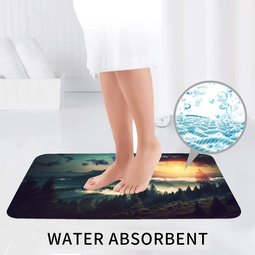 Chieraf Mountain Forest Tree Sunset Rugs Mats Sets Toilet Cover Cushion 3 Piece, Kitchen Sink Mat Machine Washable Non-Slip Soft Indoor Bath Mat