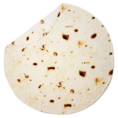 Excervent Tortilla Burritos Wrap Blanket for Adults and Kids, 290 GSM Double Sided Funny Realistic Food Blanket, Novelty Tortilla Blanket, Super Soft Taco Flannel Throw Blanket, 47 inch Beige