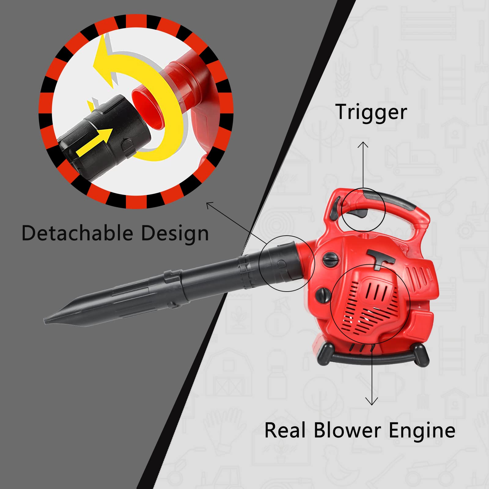 SGQCAR Pretend Play Kids Leaf Blower Toy Tool Garden Set,Outside Construction Work Shop Toy Tool Leaf Blower for Kids That Blows Air with Realistic Sounds and Wind Gift for Boys and Girls