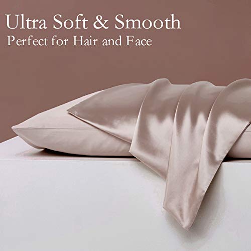 JOGJUE Silk Pillowcase for Hair and Skin 2 Pack 100% Mulberry Silk Bed Pillowcase Hypoallergenic Soft Breathable Both Sides Silk Pillow Case with Hidden Zipper, Pillow Cases (Standard, ApricotGray)