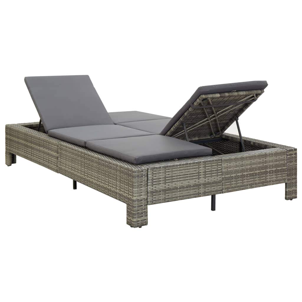 Canditree Outdoor Daybed with Cushions, 2-Person Chaise Lounge Adjustable Back Poly Rattan for Patio Garden Poolside (Gray)
