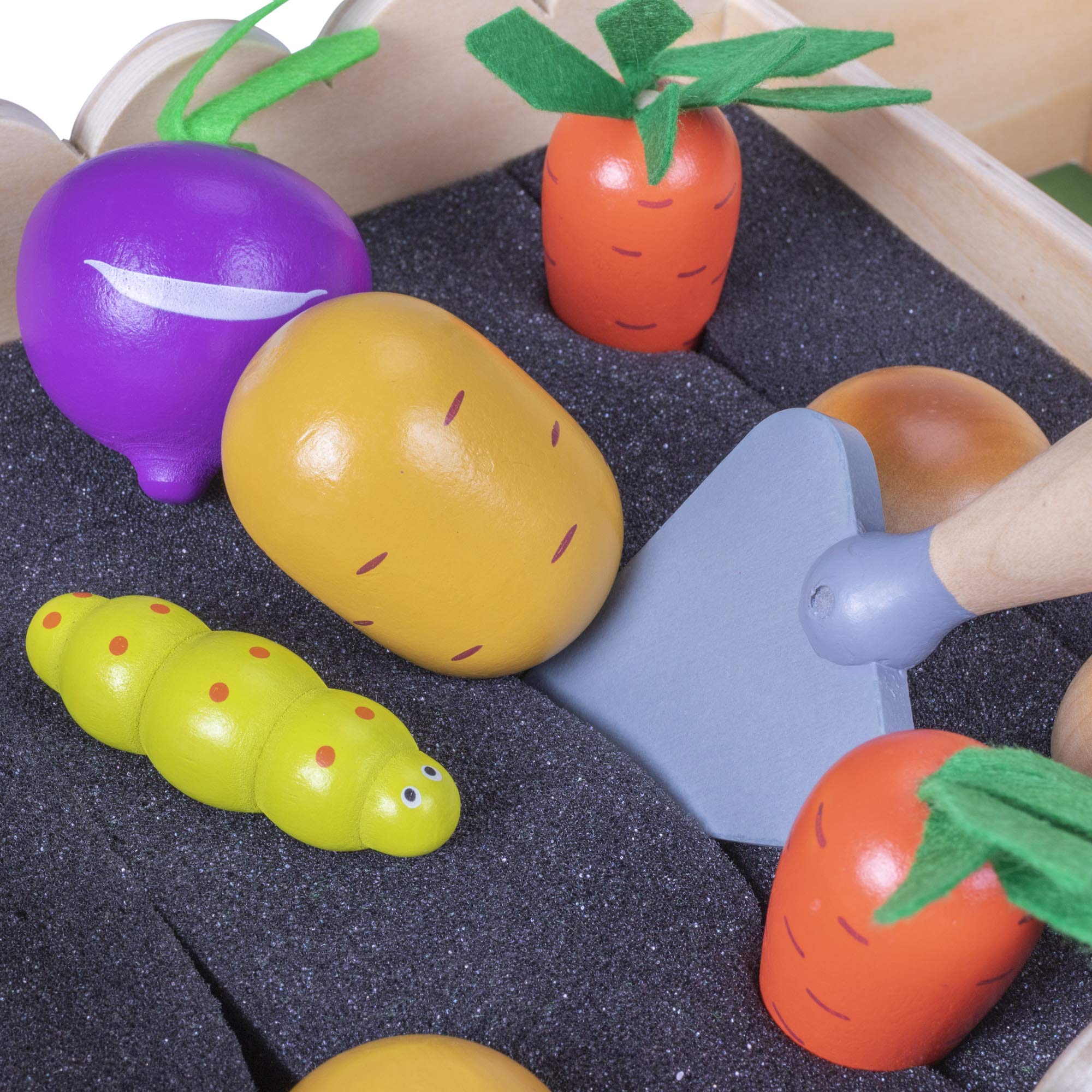 My Little Garden | Growing Vegetables Wooden Playset Activity for Children | Includes Carrots, Beets, Potatoes, Mushrooms, Trowel, Seeds, Fertilizer, Caterpillar (13 pcs.) | Early Learning Toy