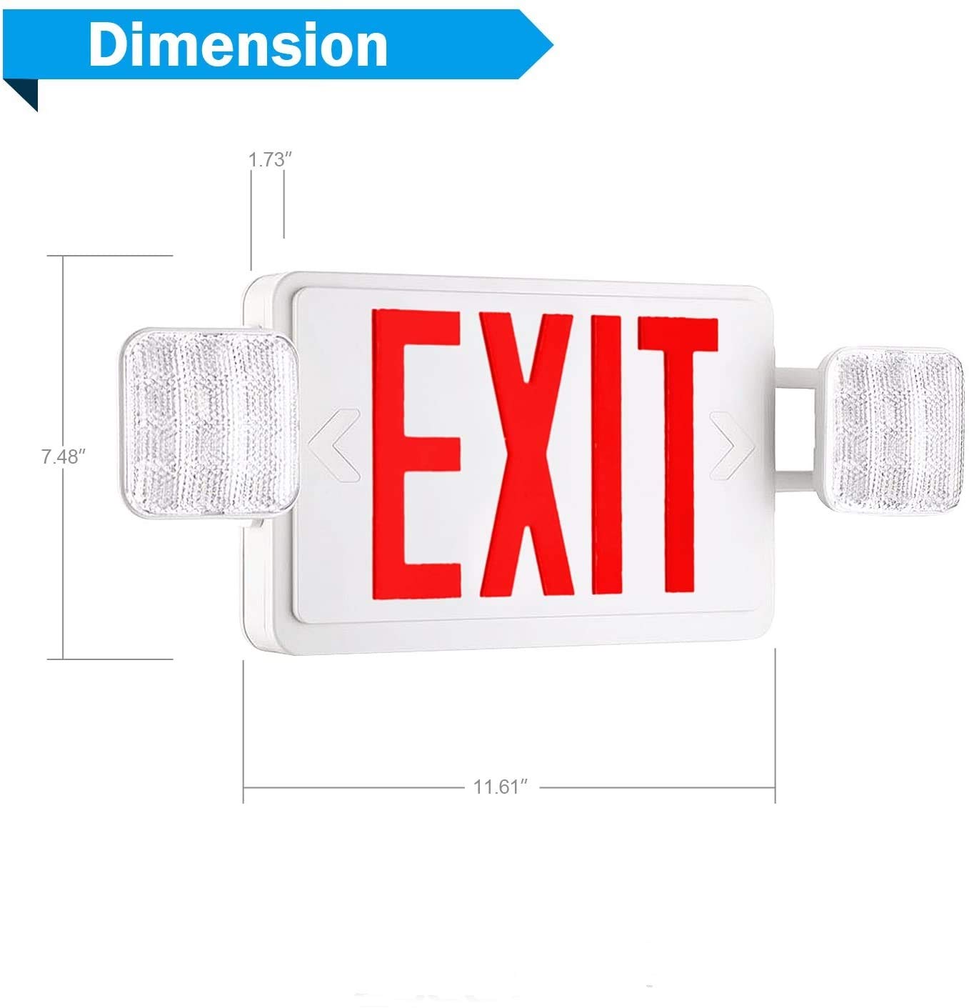EXITLUX 1 Pack Red Led Emergency Exit Lights with Battery Backup-UL Certified 2 LED Adjustable Head -120/277VAC-Emergency Exit Sign/Exit Emergency Light Combo/Exit Signs for Business/Room.