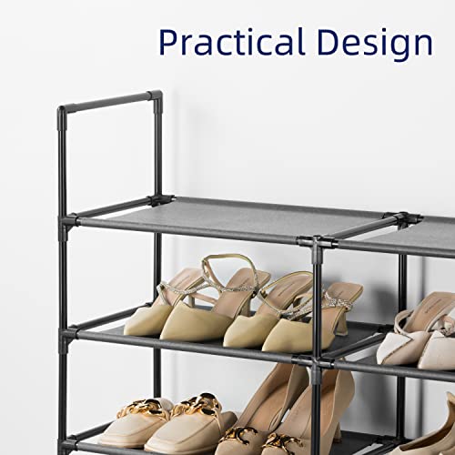 HODYANN 3 Tiers Shoe Rack, 12-15 Pairs Shoe Rack Organizer, Space Saving Non-Woven Fabric Metal Shoe Shelf, Stackable Shoe Rack for Closet, Black (Black3-D)