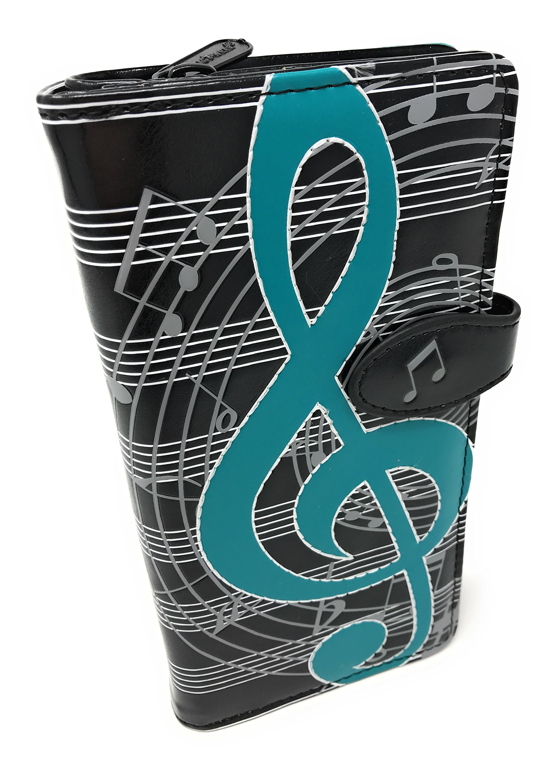 Shag Wear Music Note Large Wallet for Women and Teen Girls Vegan Faux Leather 7" Teal