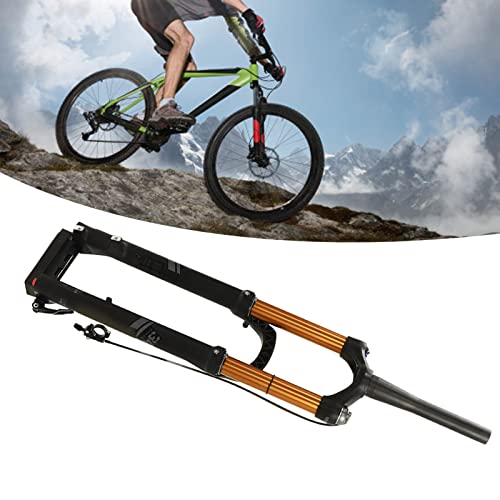 DAUERHAFT Mountain Bike Front Fork, Good Locking Control Aluminum Alloy Bike Suspension Fork 27.5in 175mm Sturdy Stiffness Gold Tapered Steerer for Maintain