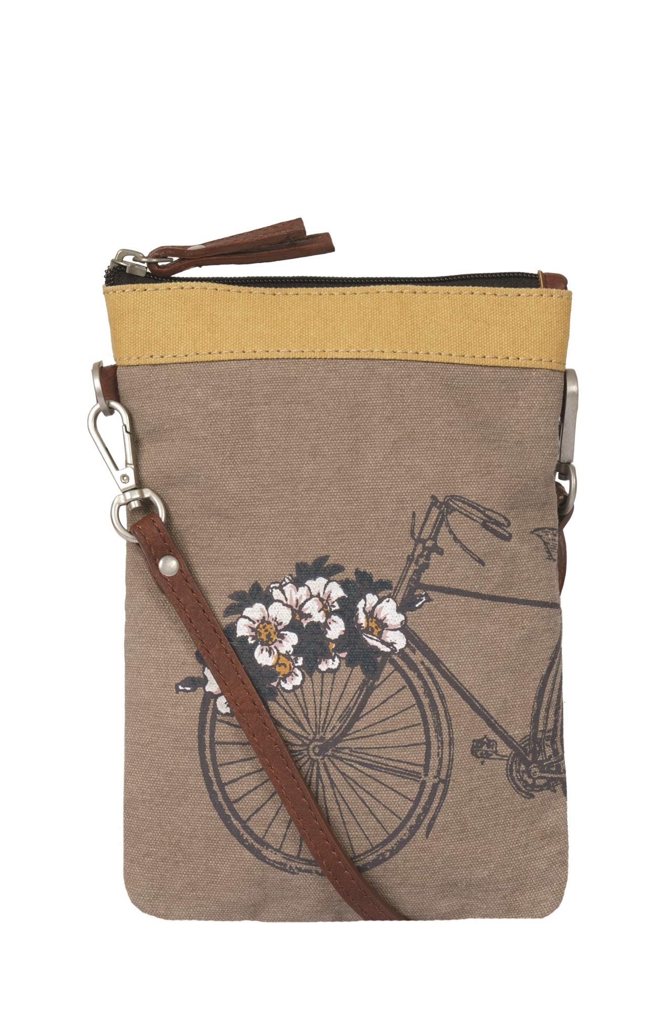 Mona B. Recycled, Upcycled Vintage Bike Canvas Collection with Vegan Leather Trim (Trust The Journey-Crossbody)