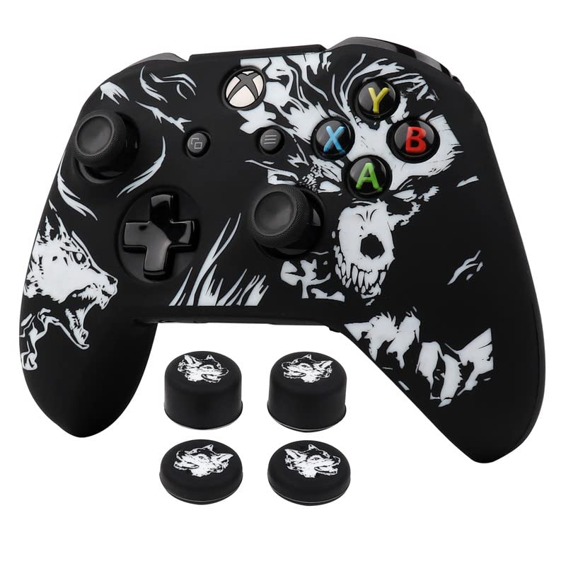 Customized Laser Controller Skin for Xbox One, RALAN Anti-Slip Silicone Controller Cover Protector Case Compatible for Xbox 1 Wireless/Wired Gamepad Joystick with High Thumb Grip x 2,Cap Grips x 2.