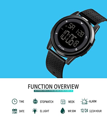 HOK Digital Sport Watch with Stopwatch Alarm Calendar, Waterproof,LED Back Light,Ultra-Thin Wrist Watch for Man and Woman