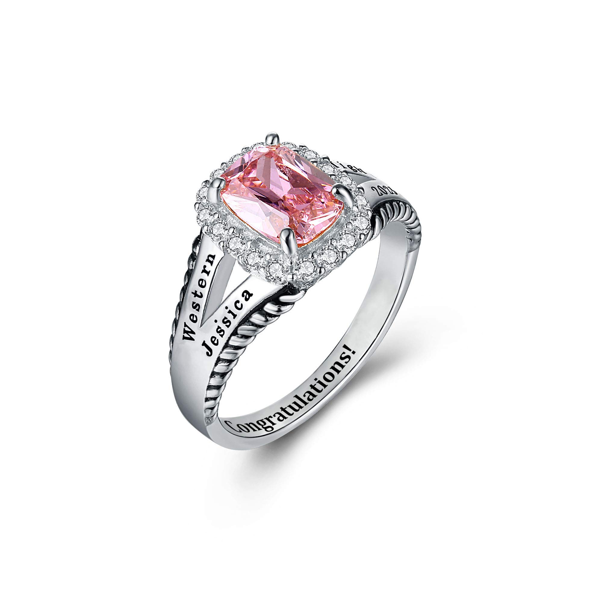 Customized Sterling Silver Women High School and College Class Ring β Style Collection β MEMENTOS JEWELRY (Sterling Silver Platinum)