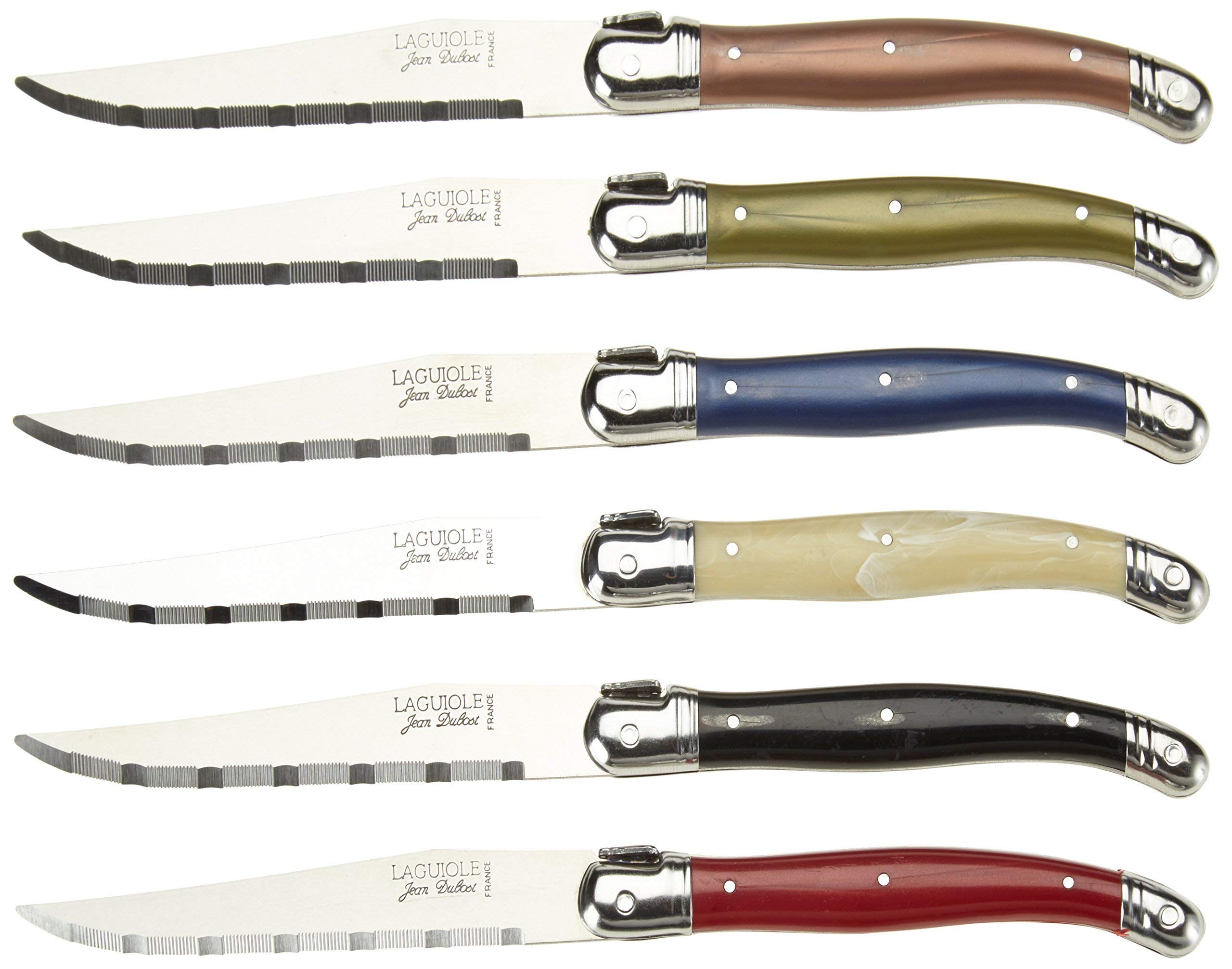 Jean Dubost Laguiole Block Steak Knives, one size, Blue/White/Light Blue