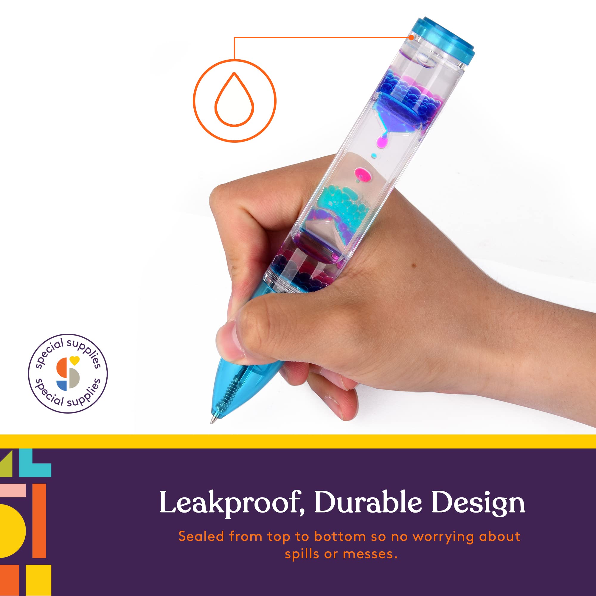 Special Supplies Liquid Motion Bubbler Pens, 6-Pack Colorful Hourglass Timer with Droplet Movement, Bedroom, Sensory Play, Cool Home or School (Pack of 6 Pens)