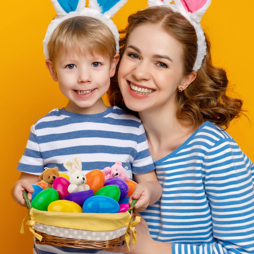 NEWBEA 12 Pack Prefilled Easter Eggs with Stuffed Animals,3.15" Plastic Easter Eggs Filled with Toys,Perfect for Easter Eggs Hunt