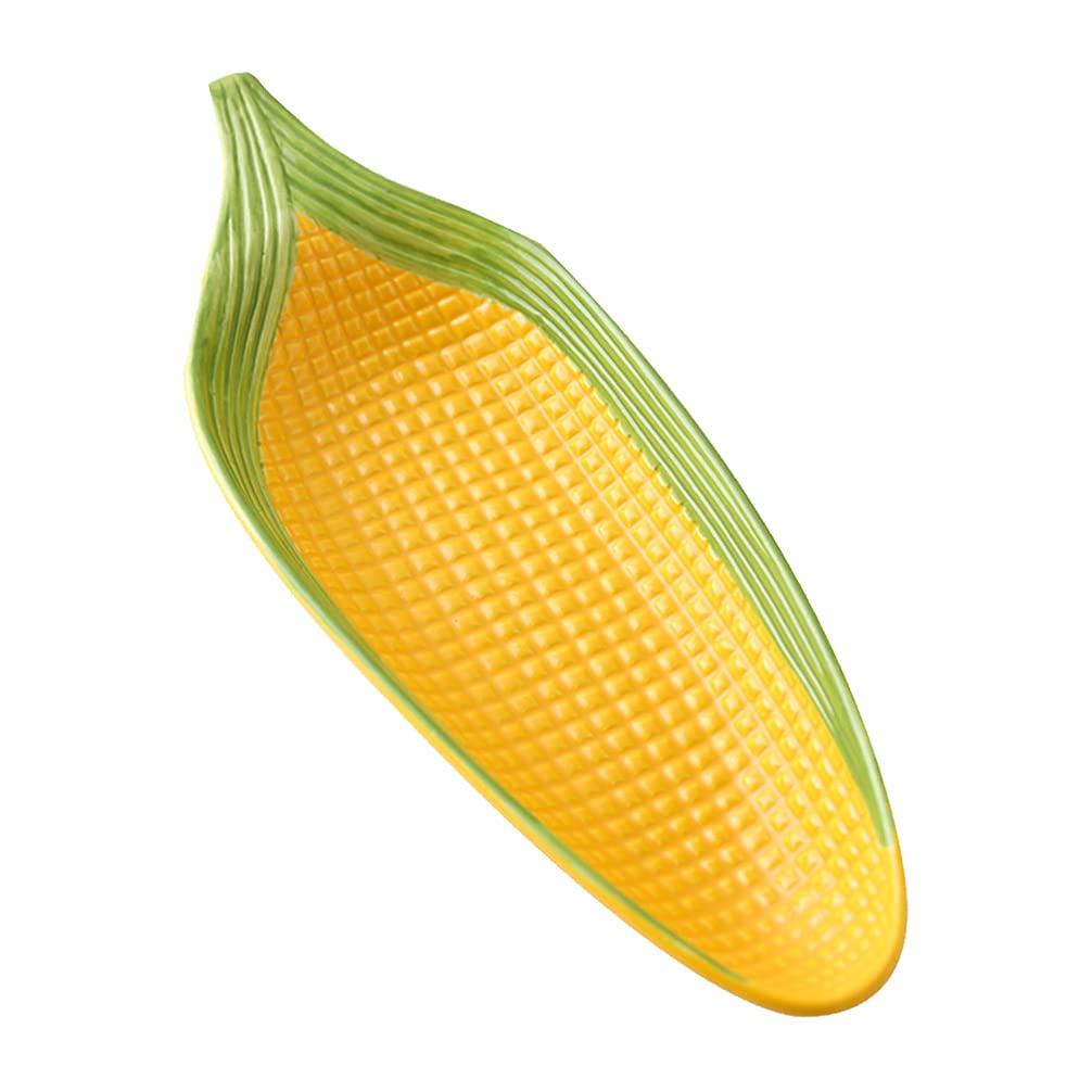 Corn Holder Ceramic Serving Corn Shape Dishes Ceramic Dining Table Snack Plate Cheese Platter Appetizer Trays Dinnerware Supplies for Snack Food Nuts Porcelain Dinner Plates Corn Cob Trays