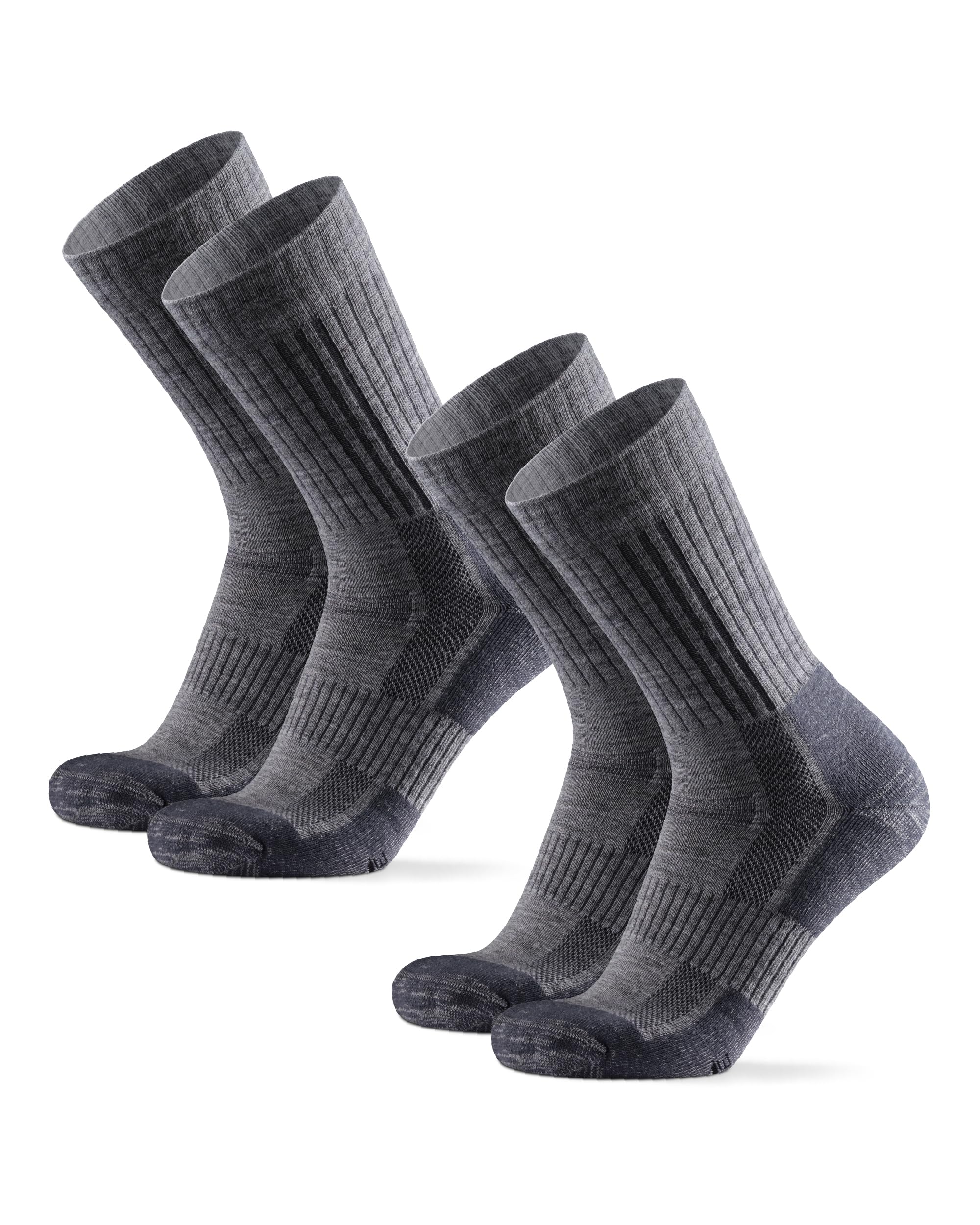 DANISH ENURANCE Premium Outdoor Hiking Socks, Merino Wool, Men & Women, 2 Pack, Light Grey, Large
