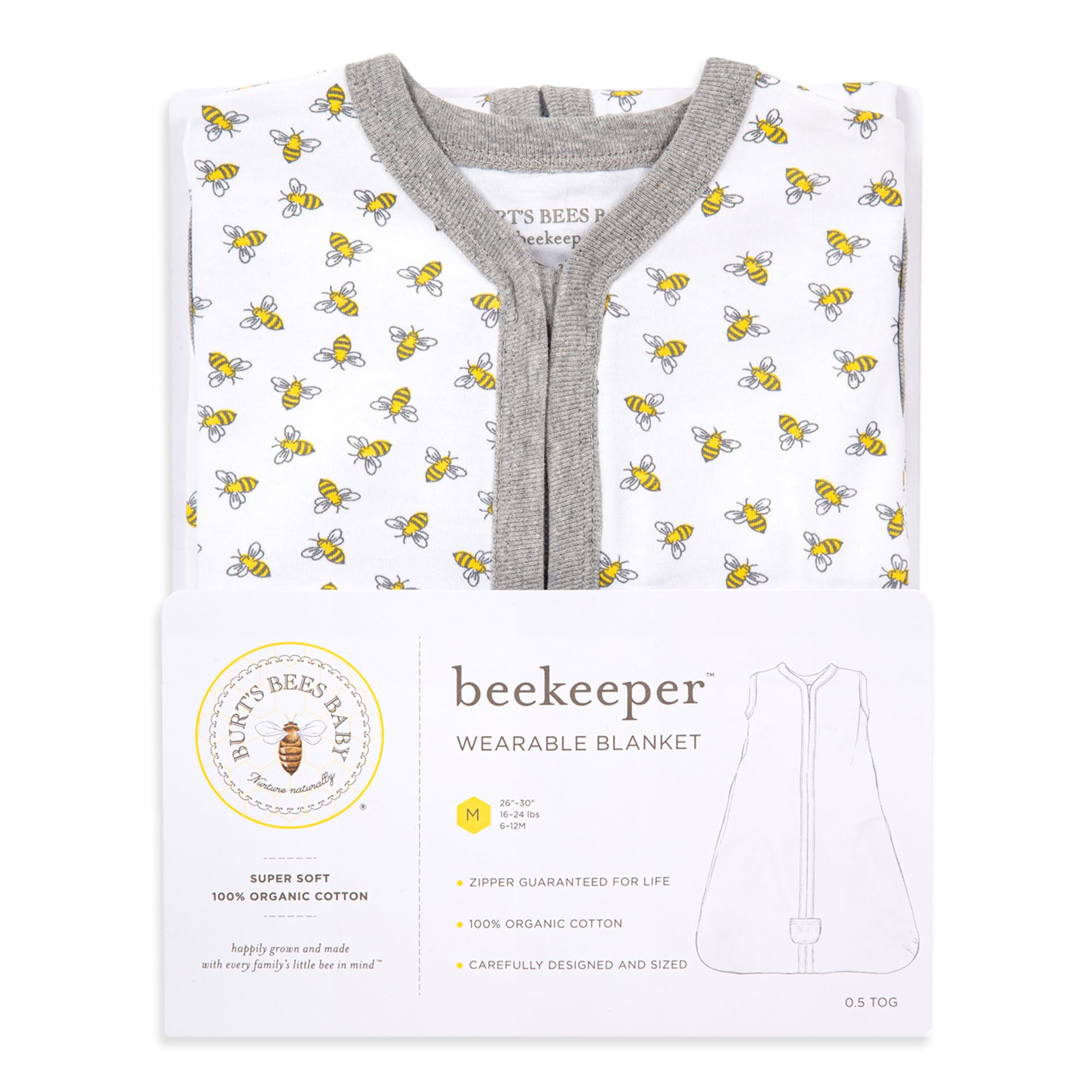 Burt's Bees Baby Unisex Beekeeper Blanket, 100% Organic Cotton, Swaddle Transition Sleeping Bag Wearable, Honey Bee Cloud, X-Large US