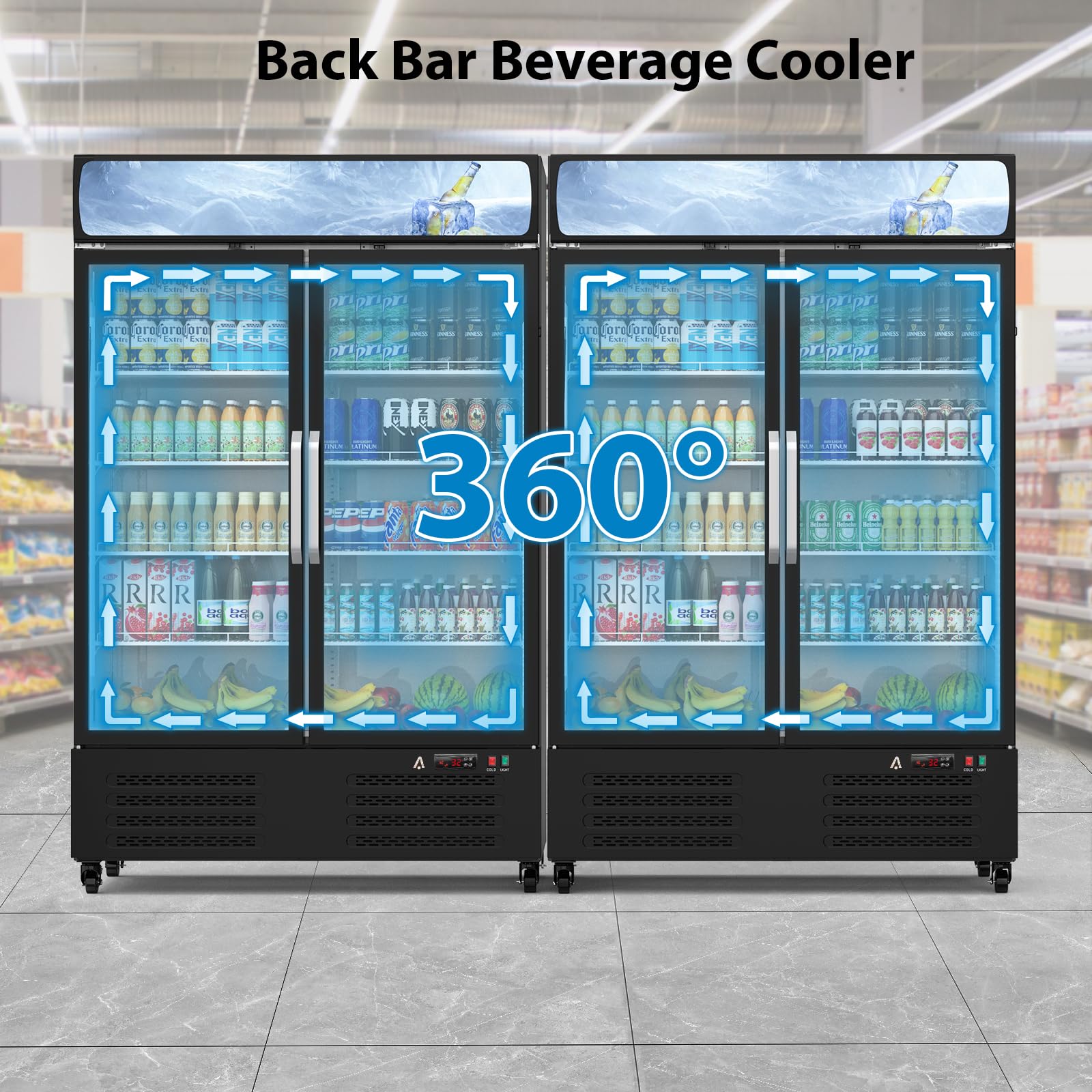 GarveeTech Commercial Refrigerator, Glass Door with LED Lighting - Upright Beverage Display Cooler for Home, Store, Gym, or Office, Featuring Double Swing Doors and 36.3 cu.ft
