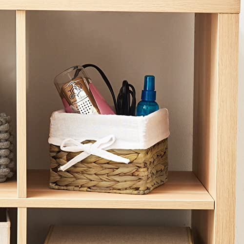 EZOWare Set of 4 Small Natural Woven Water Hyacinth Wicker Storage Nest Baskets Organizer Container Bin with Liner for Organizing Kids Baby Cloth, Room Decor, Toy, Gift Basket Empty - Brown (7x7x5.5")