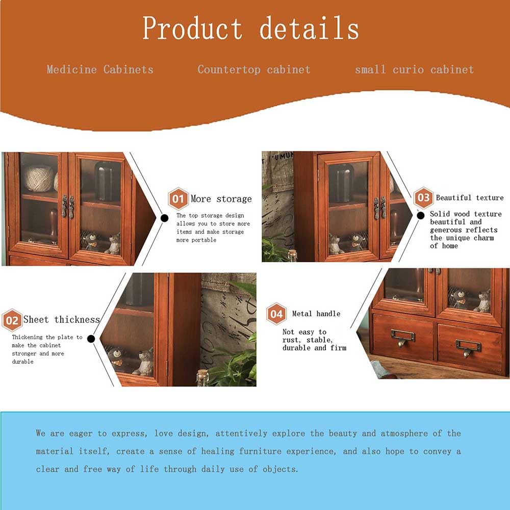 RZGZKLSH Rustic Vintage Mini Wood Counter Top Cabinet, Wall Mount Pine Display Case, Medicine Cabinet, Cabinet That Sits on Countertop-Floating Shelf Cabinet Organization12 x4.7"x14"(Brown)