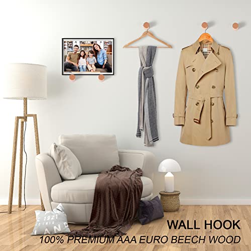 JOOPSHEE 8 Pack Wood Wall Hooks, Coat Hooks for Wall Mounted Extended Wooden Pegs, Rustic Wall Coat Rack Hat Hooks Robe Hook- Bathroom Cloest Entryway Wall Hangers Heavy Duty Hooks