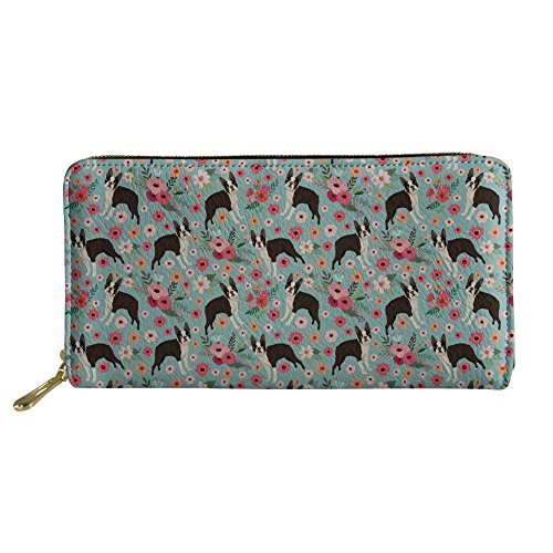 Showudesigns Boston Terrier PU Leatehe Wallet Women Teen Girls Long Clutch Purse Durable