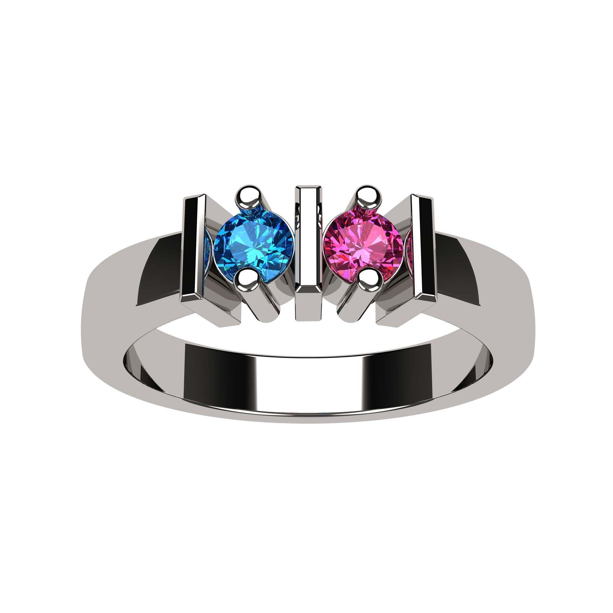 Central Diamond Center Straight Bar Mother's Simulated Birthstone Ring, 1-6 Stones - Sterling Silver - Size 7.5