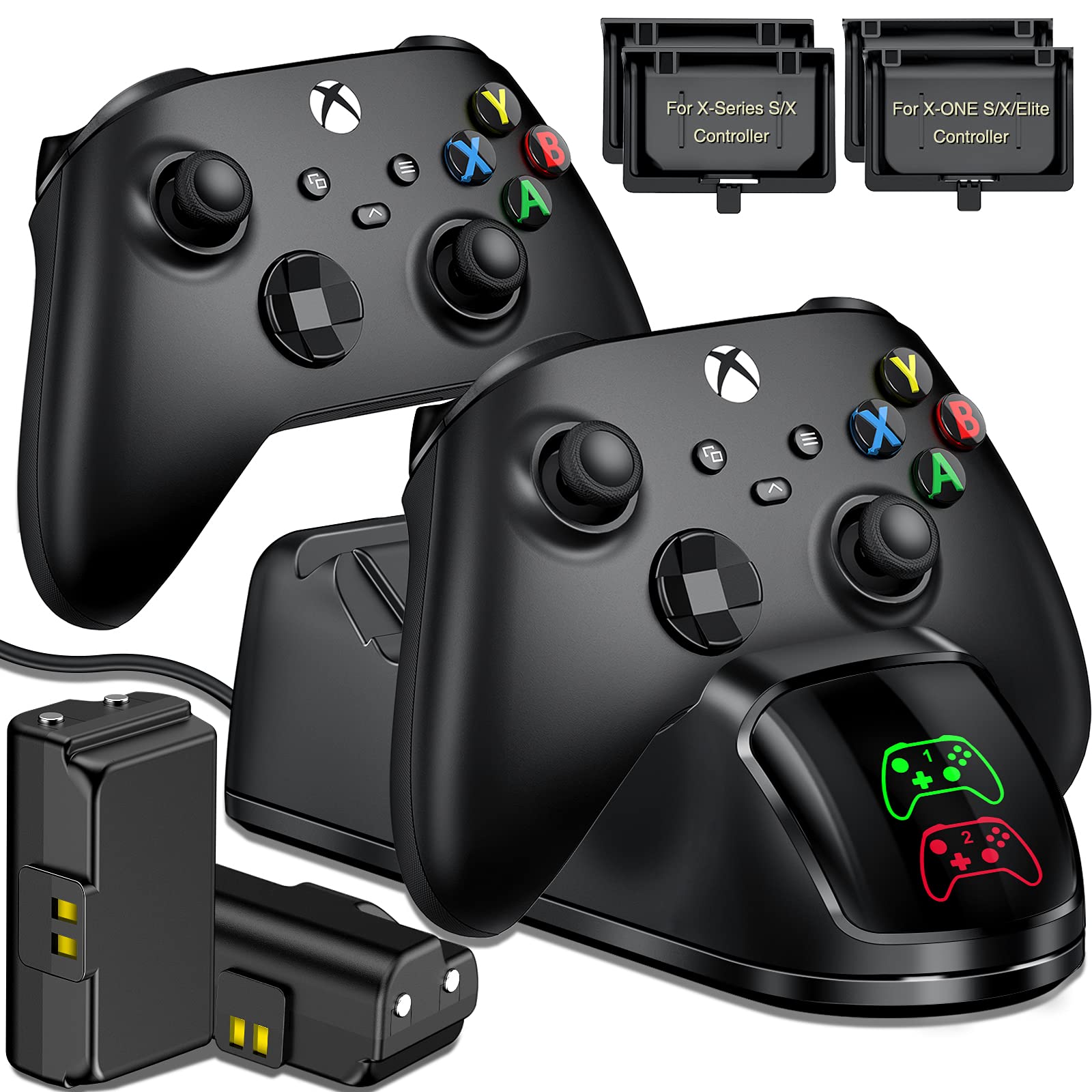 Controller Charger for Xbox One & Series X|S, Charging Station w/2x1550mAh Rechargeable Battery Packs Compatible with Xbox One/Series X|S/Elite Controller, Additional Battery Doors