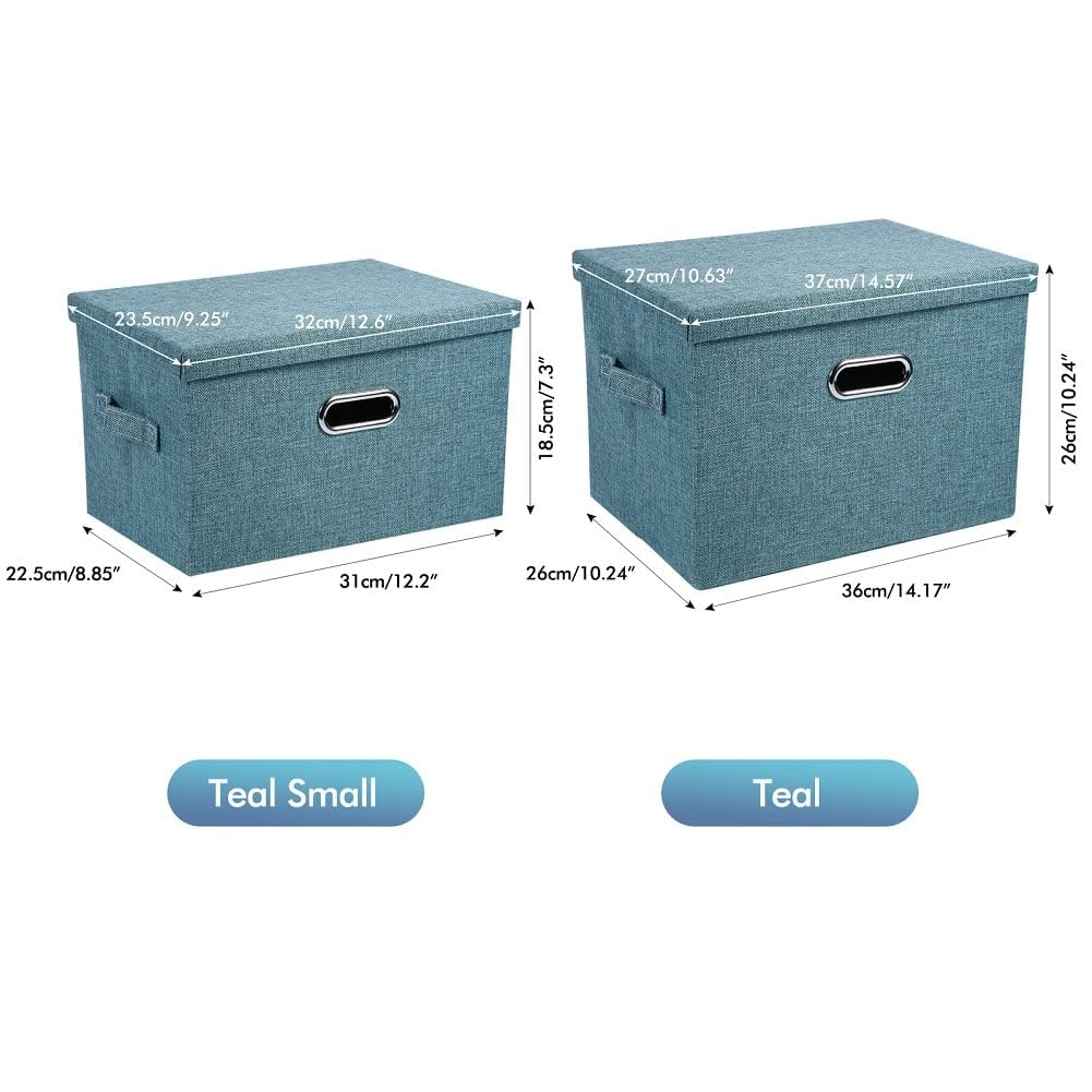 HUATK 4 Pack Decorative Storage Boxes with Lids Storage Baskets for Shelves, Closet organization Bins for Office, Bedroom, Closet, Toys (Teal)