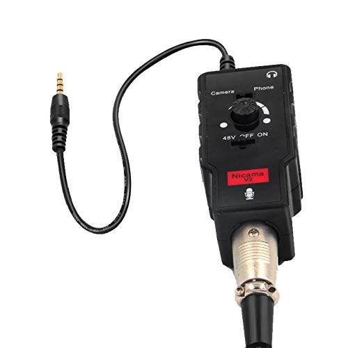 Nicama XLR Female to 3.5mm TRS and TRRS Adapter with Phantom Power for Shotgun or Condenser Microphones, V2 Mic Preamp for iPhone iPad DSLR Camera Canon Nikon Sony Camcorder
