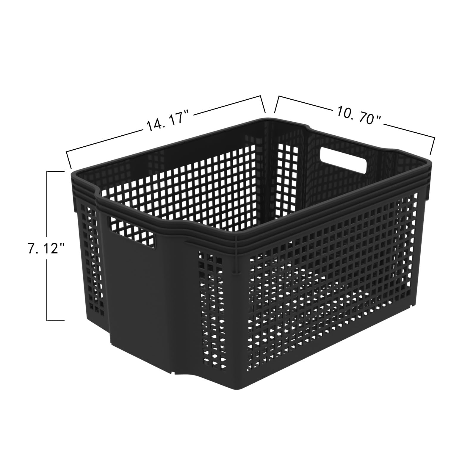 Drephia 12 Pack Large Storage Plastic Basket, Stacking Organizer Bins, 14.17" x 10.70" x 7.12", Black