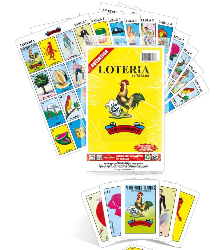 Loteria Authentic Mexican Game, Bingo Game with Colorful Illustrated Cards, Don Clemente Brand (10 Tablas (10 Boards))