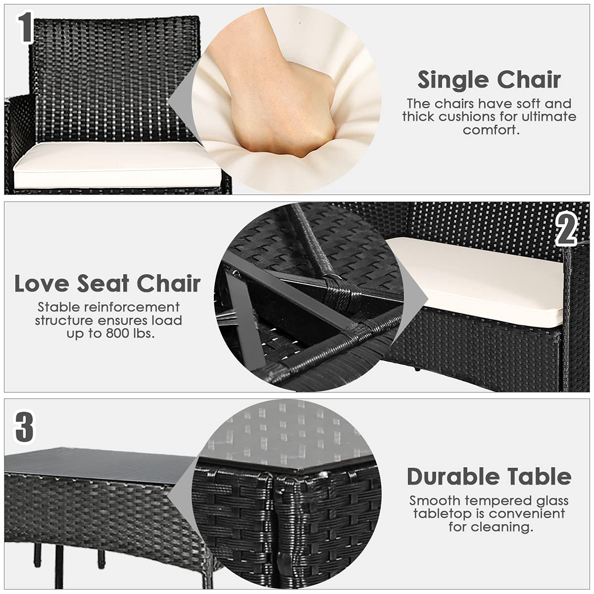 HAPPYGRILL 4PCS Patio Furniture Set Rattan Wicker Conversation Set Outdoor Patio Table Chair Set Wicker Sofas and Coffee Table Set for Garden Lawn Poolside
