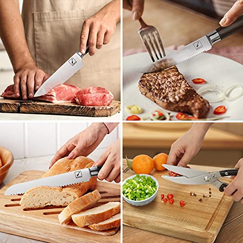 imarku Knife Set with Block, Cutting Board and Cleaver - Stainless Steel Kitchen Knife Set with Sharpener - Chef Knife Sets for Kitchen with Block - Set of 11
