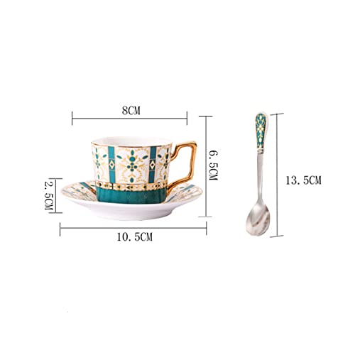 Coffee Cup Gift Box with Gold Trim Tea Cup Saucer Spoon Set Ceramic Coffee Cups British Coffee Cups for Coffee Drinks Latte Tea (Pattern 1 Suit of 2(With Pack))