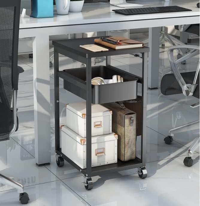 LOSTIS Storage Trolley Rolling Cart Utility Cart Metal Kitchen Storage Cart with Lockable Wheels and Trash Basket Rolling Cart Snack Storage Trolley Bedroom Kitchen Storage Cart Rolling Storage Cart