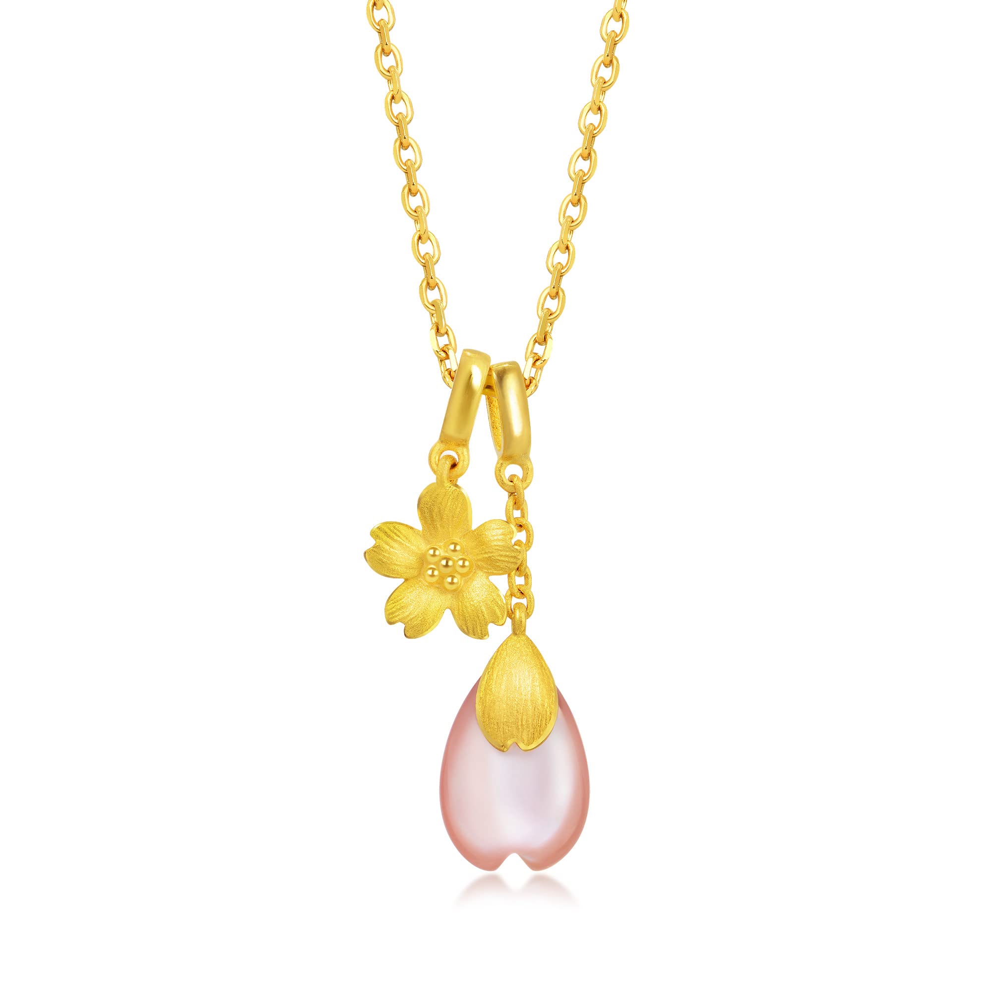 CHOW SANG SANG 999 24K Solid Gold Mother of Pearl Petals Pendant for Women 90321P [Not Include the Neckace]
