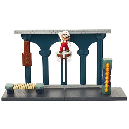 Nintendo Super Mario Lava Castle Deluxe Play Set, Includes: 2.5” Fire Mario Figure & Mechanical Features, Spinning Fireballs Tower, Swinging Pendulum, Bone Lift & Bridge