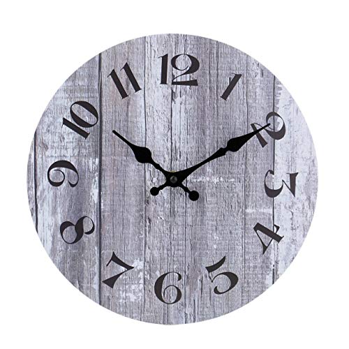jomparis Silent Non-Ticking Wooden Decorative Wall Clock Quartz Battery Operated Wall Clocks Vintage Rustic Country Tuscan Style Gray Wooden Home Decor Round Wall Clock (10 Inch)