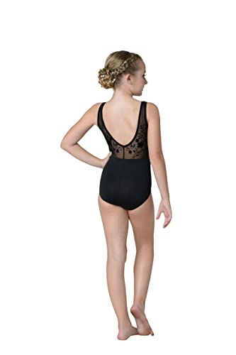 Danz N Motion Girls Flocked Floral Tank Leotard 22108C (Black, 8-10)