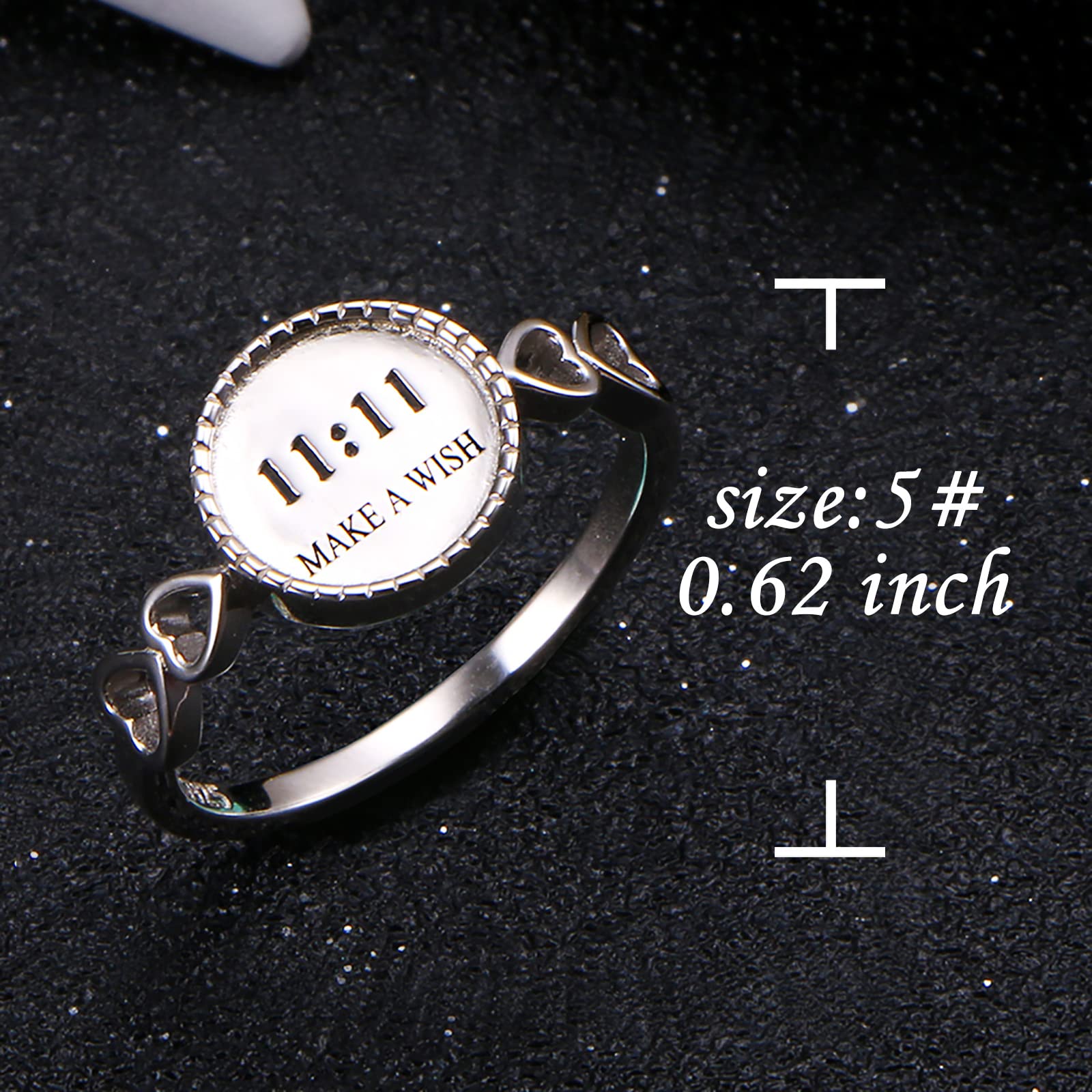 DAOCHONG S925 Sterling Silver 11:11 Make a Wish Lucky Funny Ring Heart Band for Women Jewelry Gift