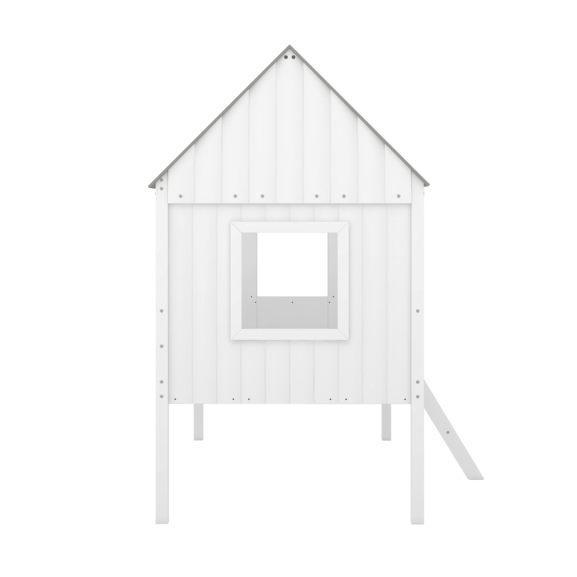 Harper & Bright Designs House Twin Bed for Kids, Low Loft Bed Frame Twin Size, Wood Kids Twin House Bed with Two Side Windows and Roof for Kids,Teens, Girls & Boys, No Box Spring Needed (White+Gray)